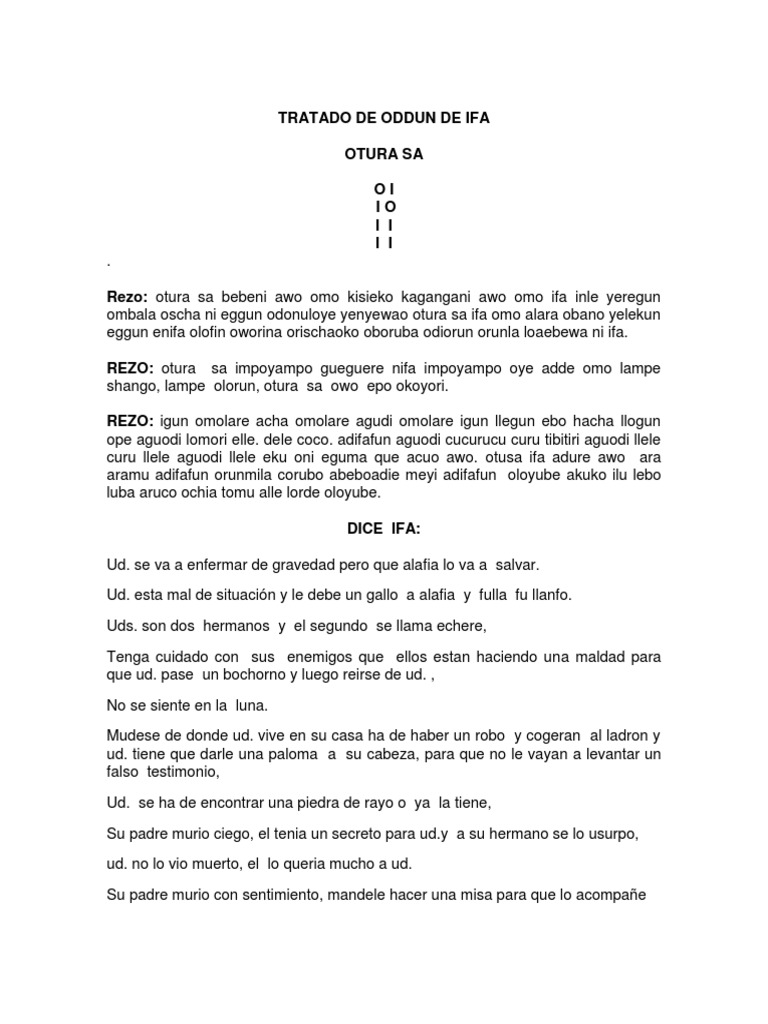 Tratado de Oddun de Ifa Otura Sa | PDF | Santeria | Religión y creencia
