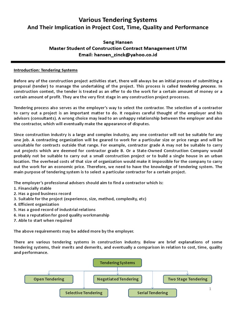 Tendering System | PDF | Procurement | Negotiation