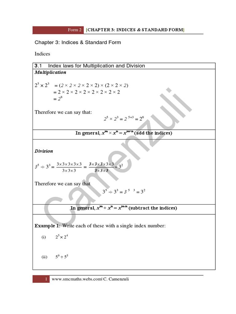 Indices & Standard Form F2 2013 | Fraction (Mathematics) | Discrete ...