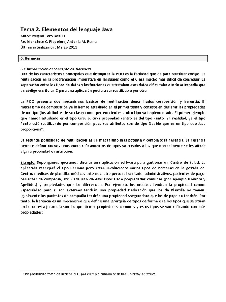 Tema 2-Elementos Del Lenguaje Java-Herencia PDF | PDF | Herencia ...