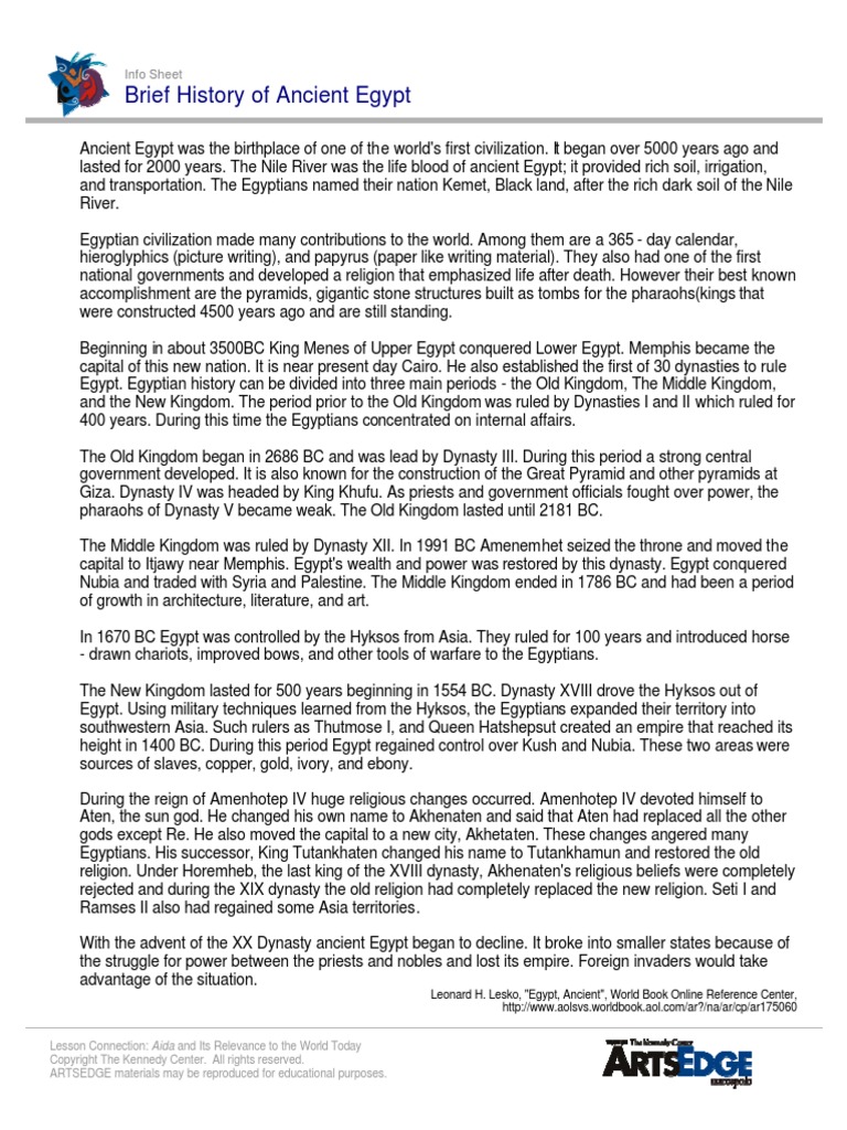 Brief History of Ancient Egypt: Info Sheet | PDF | Akhenaten | Former ...