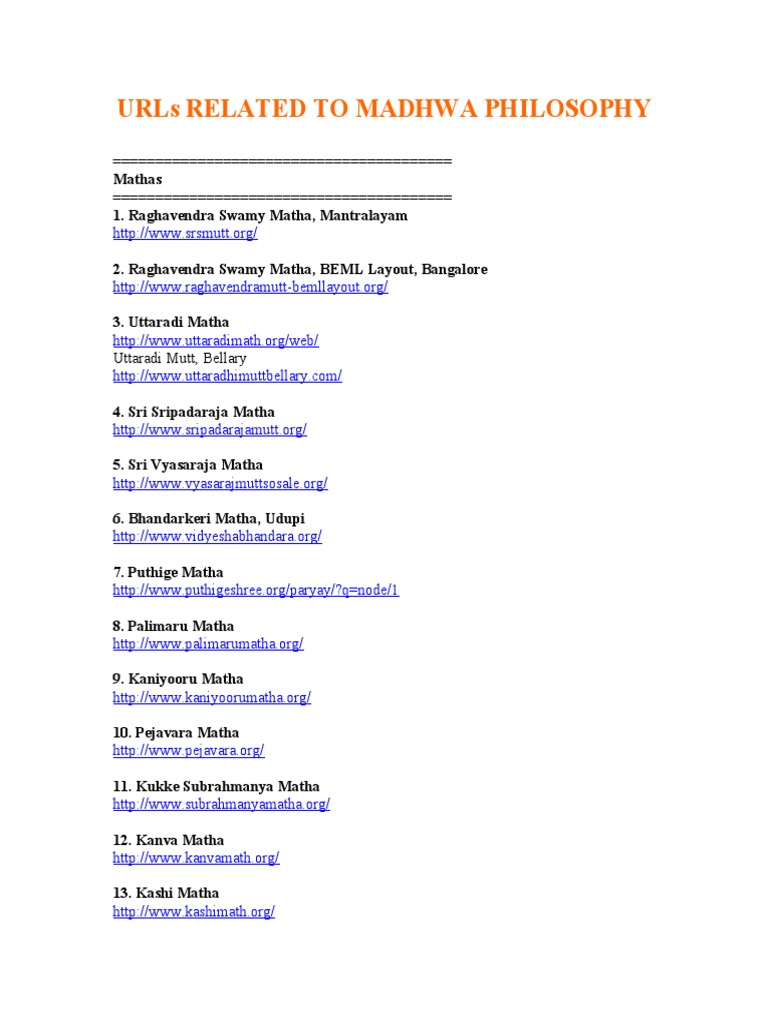 Madhwa Sites - Websites Regarding Madhwa Philosophy | PDF | Theistic ...