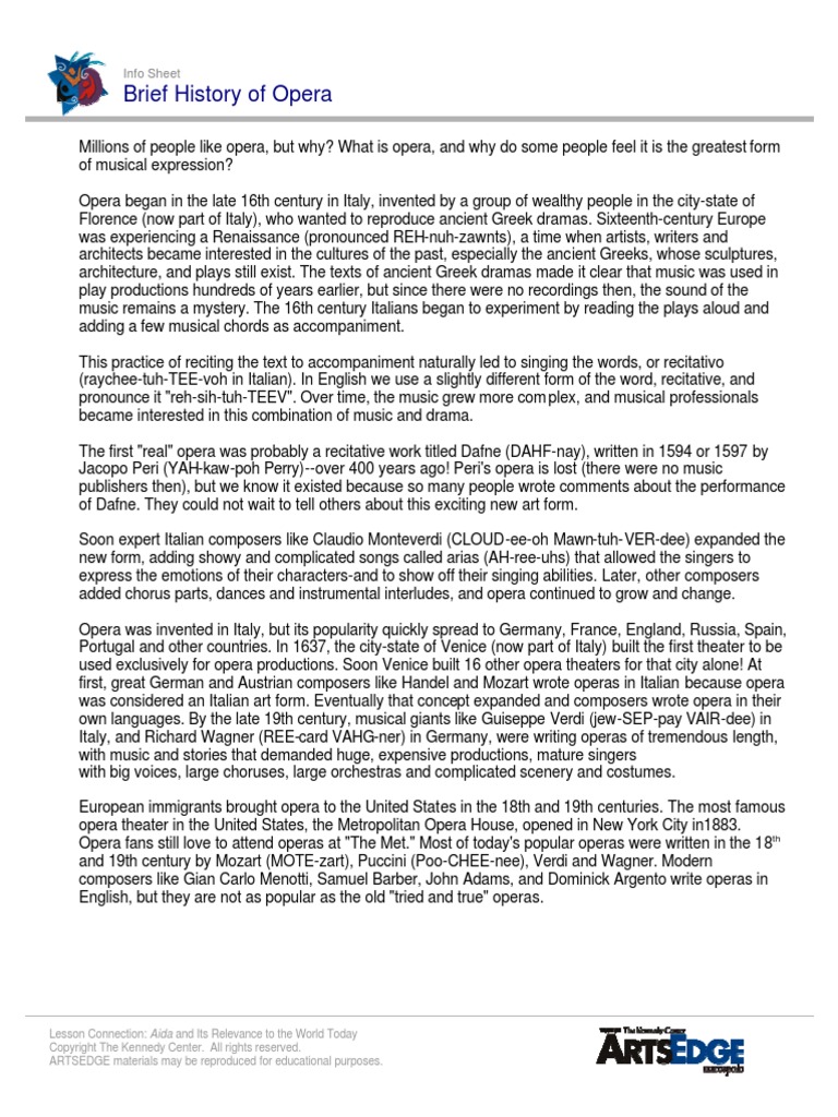 Brief History of Opera: Info Sheet | PDF | Opera | Vocal Music