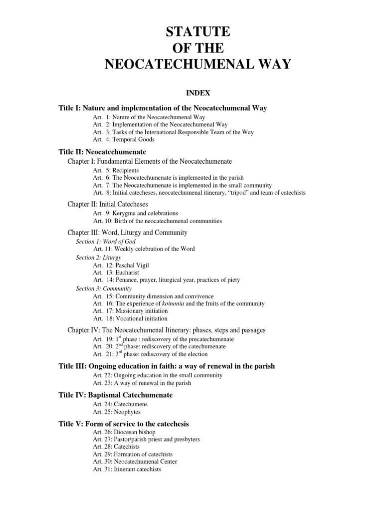 Neocatechumenal Way - 2008 Statute | PDF | Eucharist | Catholic Church