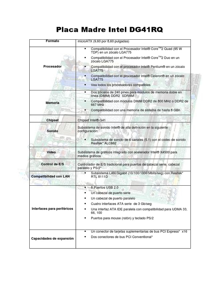 Placa Madre Intel DG41RQ | PDF | Juegos y actividades