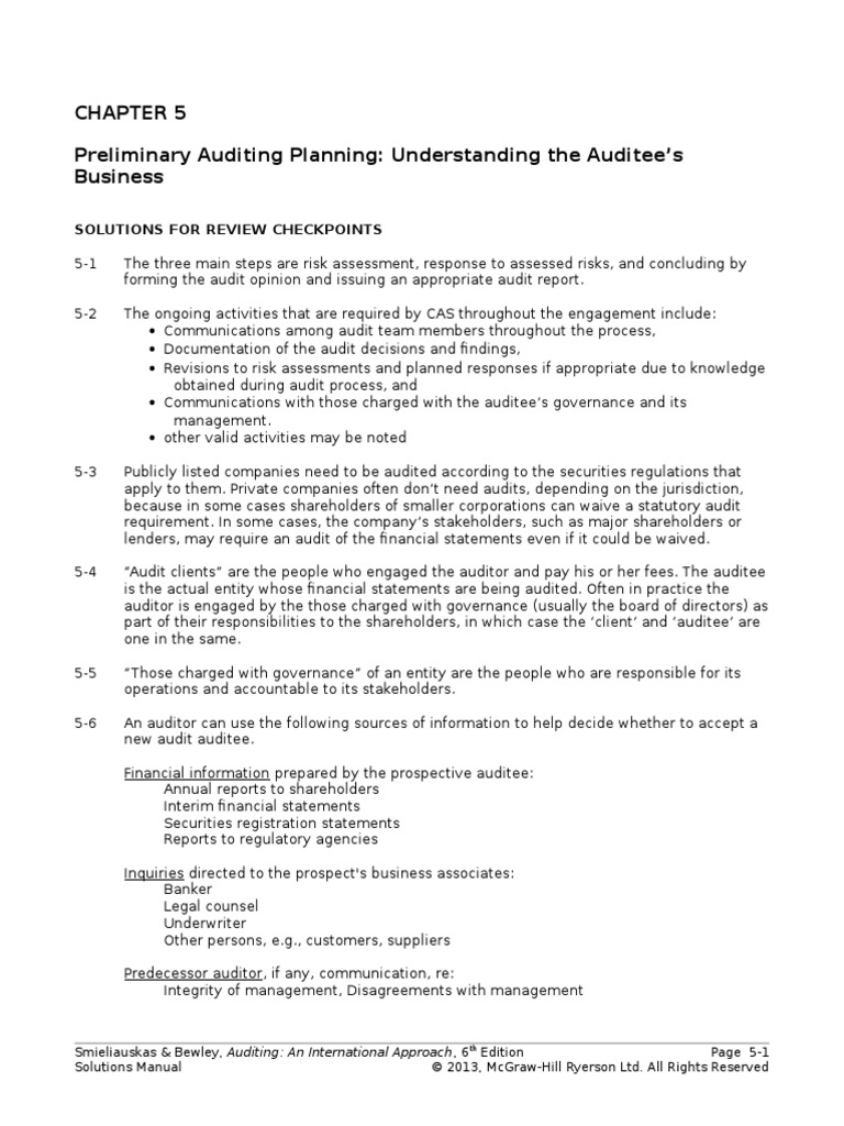 Preliminary Auditing Planning: Understanding The Auditee's Business ...