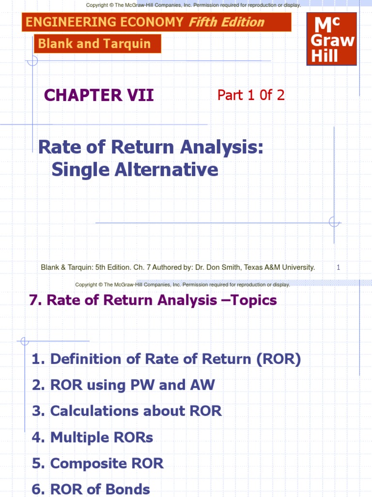Rate of Return Analysis: Single Alternative: Graw Hill | PDF | Interest ...