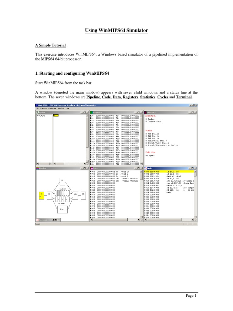 Using Winmips64 Simulator 1 Starting And Configuring Winmips64 Download Free Pdf 64 Bit
