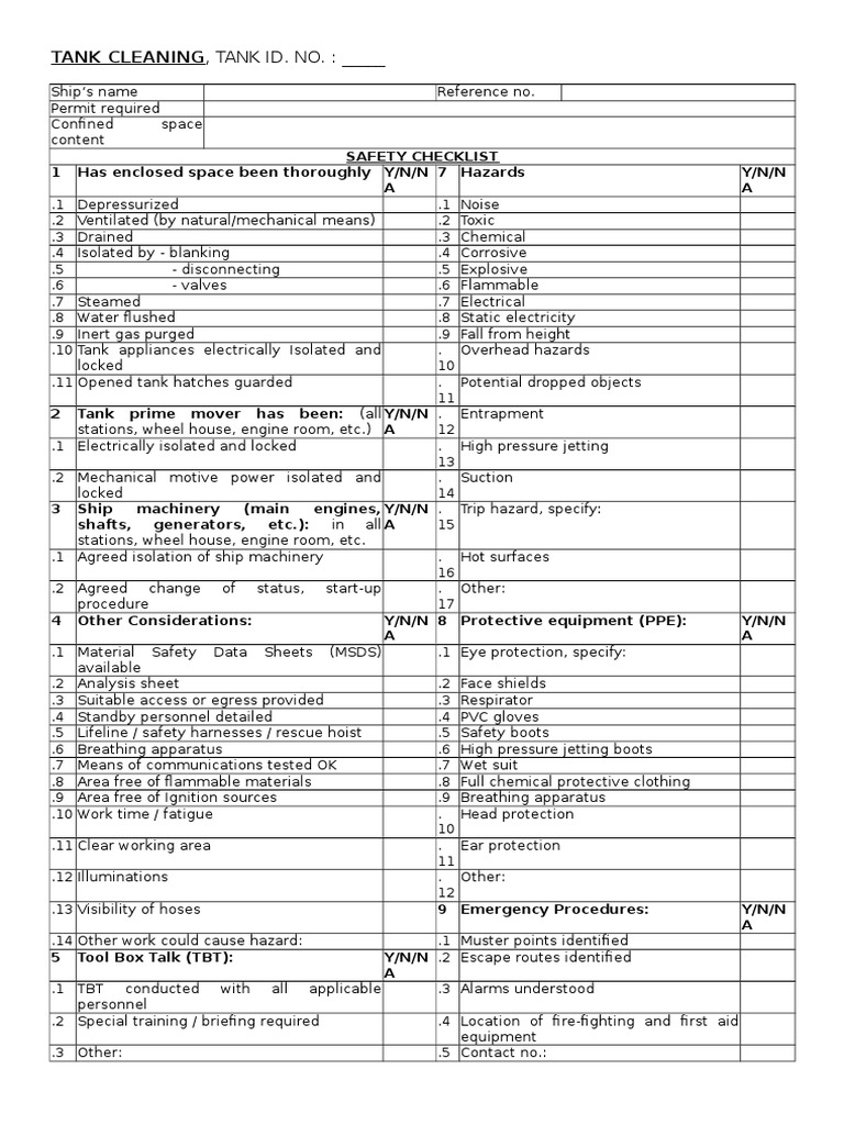 Wins - Tank Cleaning Checklist | PDF | Statistical Mechanics ...