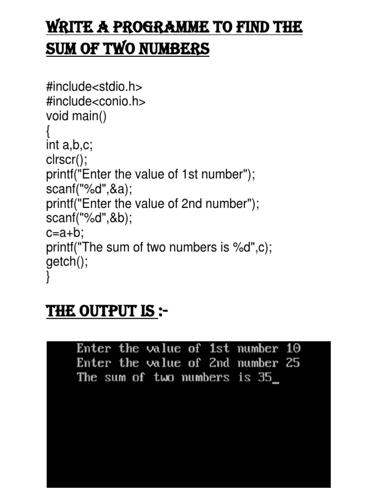 Write A Programme To Find The Sum Of Two Numbers PDF