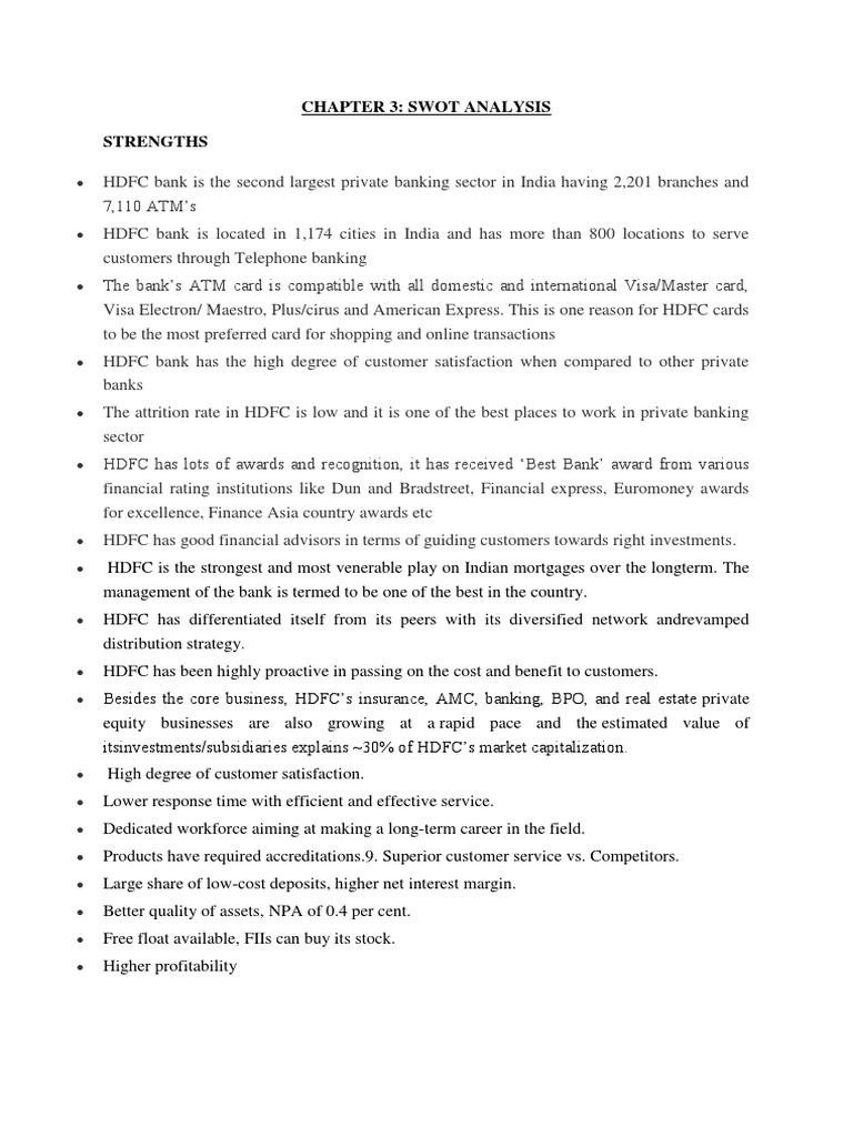 Swot of HDFC | PDF | Banks | Mergers And Acquisitions
