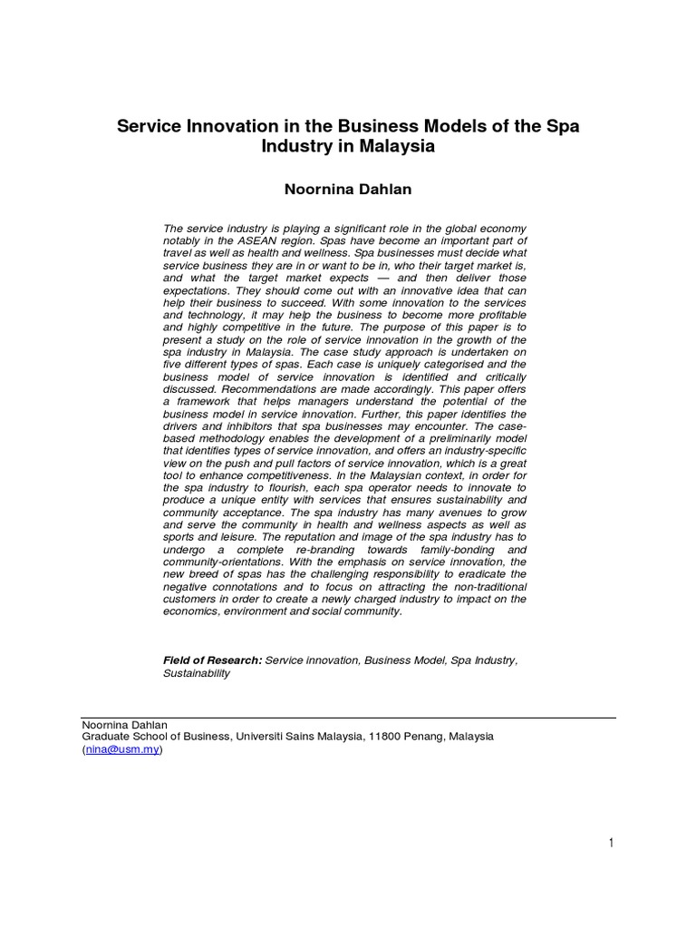 Service Innovation in The Business Models of The Spa Industry in ...