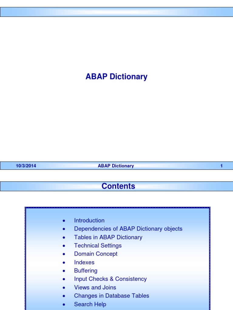 10/3/2014 ABAP Dictionary 1 | PDF | Database Index | Databases 10/3/2014 ABAP Dictionary 1 | PDF | Database Index | Databases