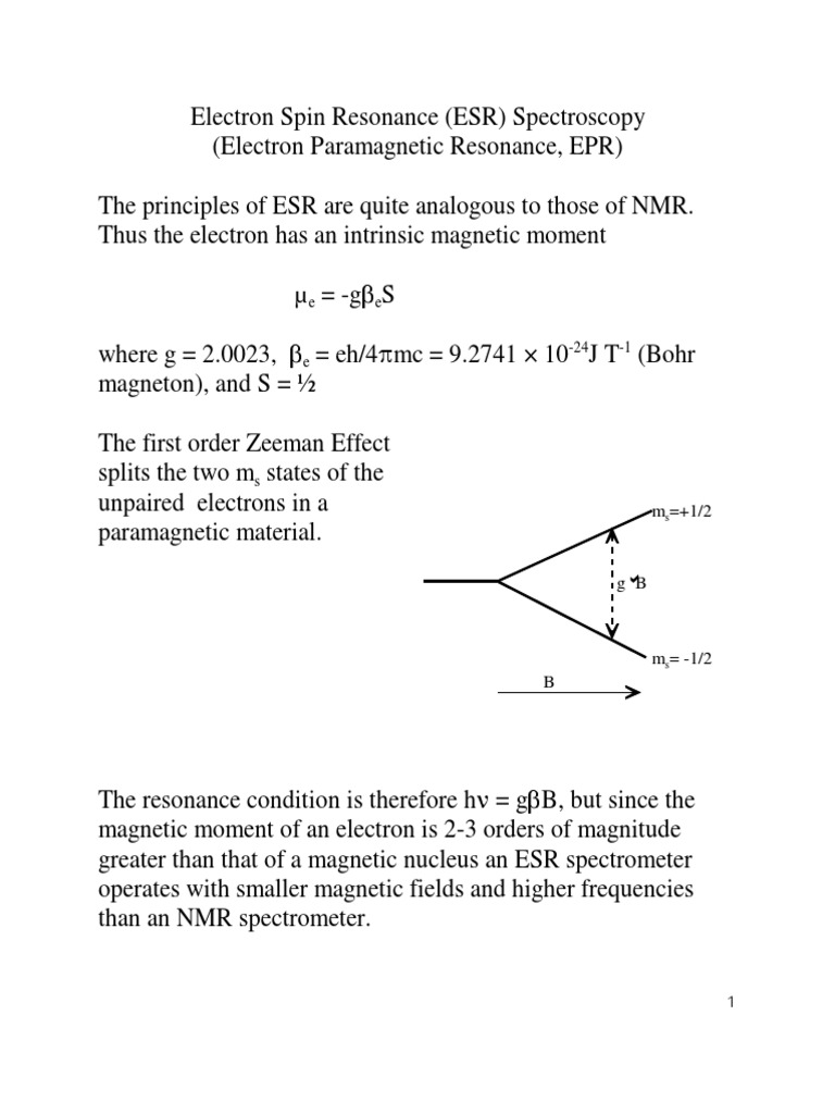Esr Spectros | PDF | Electron Paramagnetic Resonance | Nuclear Magnetic ...