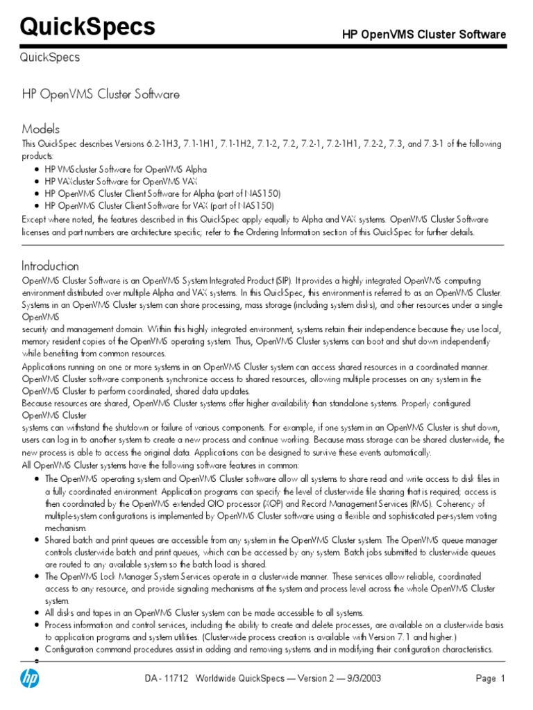 HP OpenVMS Cluster Software | PDF | Computer Cluster | Ethernet