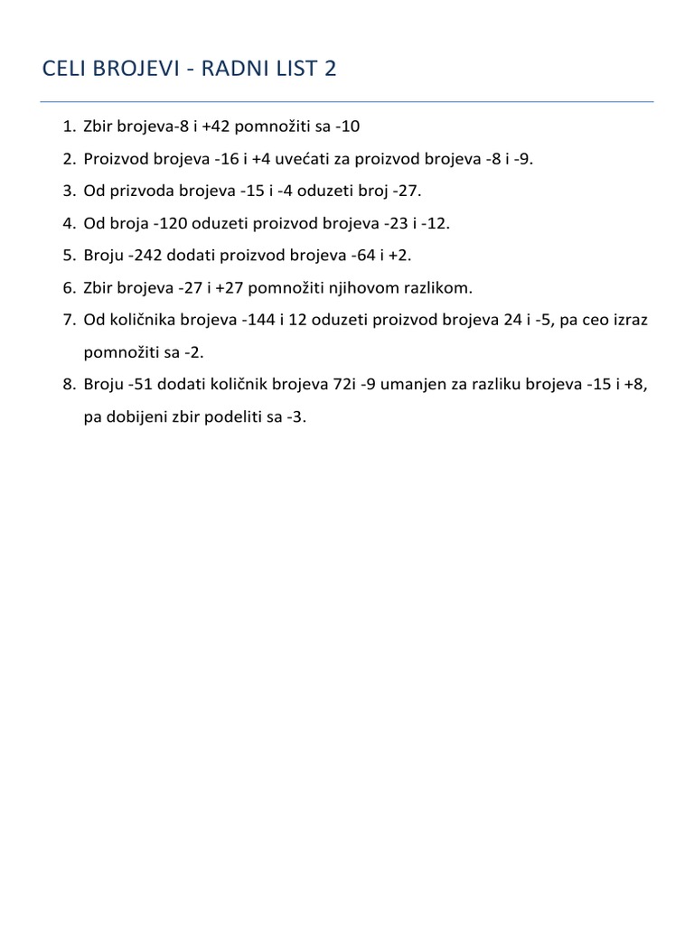 Celi Brojevi Mnozenje I Deljenje | PDF