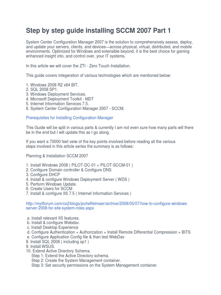 Step by Step Guide Installing SCCM 2007 | PDF | Active Directory | Internet Information Services