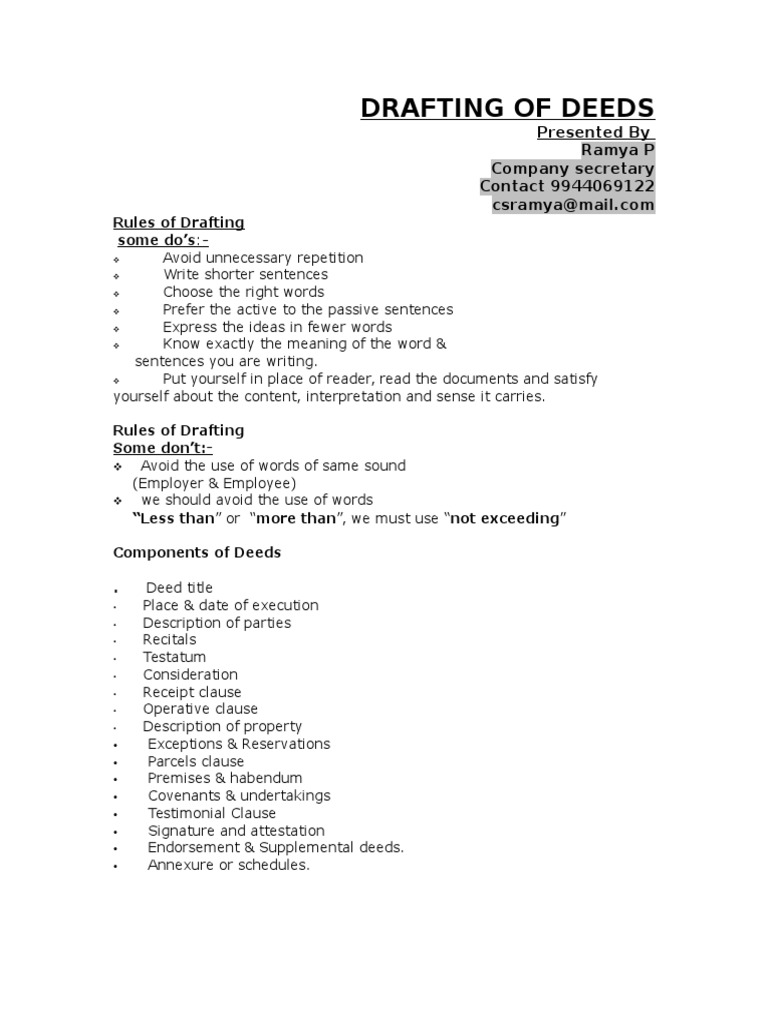 Drafting of Deeds | PDF | Deed | Sentence (Linguistics)
