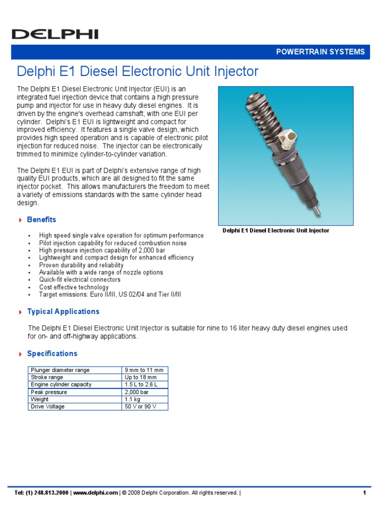 Delphi E1 Diesel Electronic Unit Injector: Benefits | PDF | Diesel ...