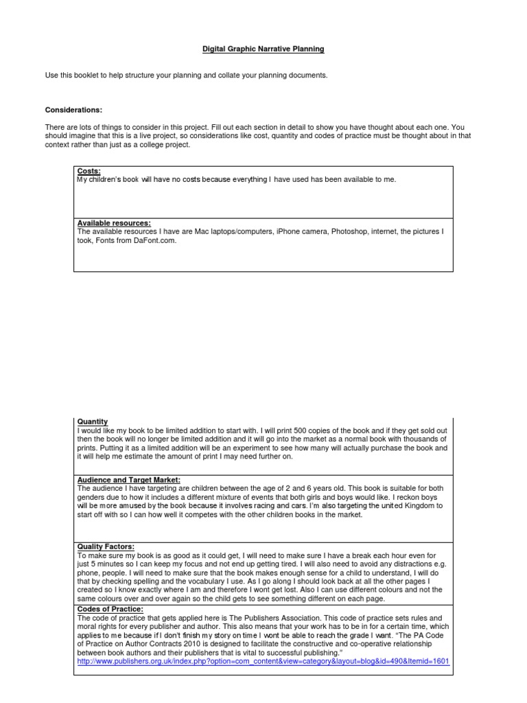 Digital Graphic Narrative Planning | PDF | Occupational Safety And ...
