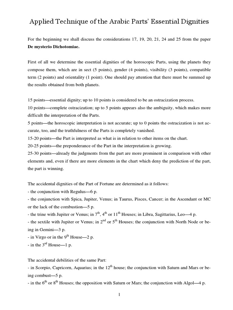 Arabic Parts: Essential Dignities Explained | PDF | Planets In ...