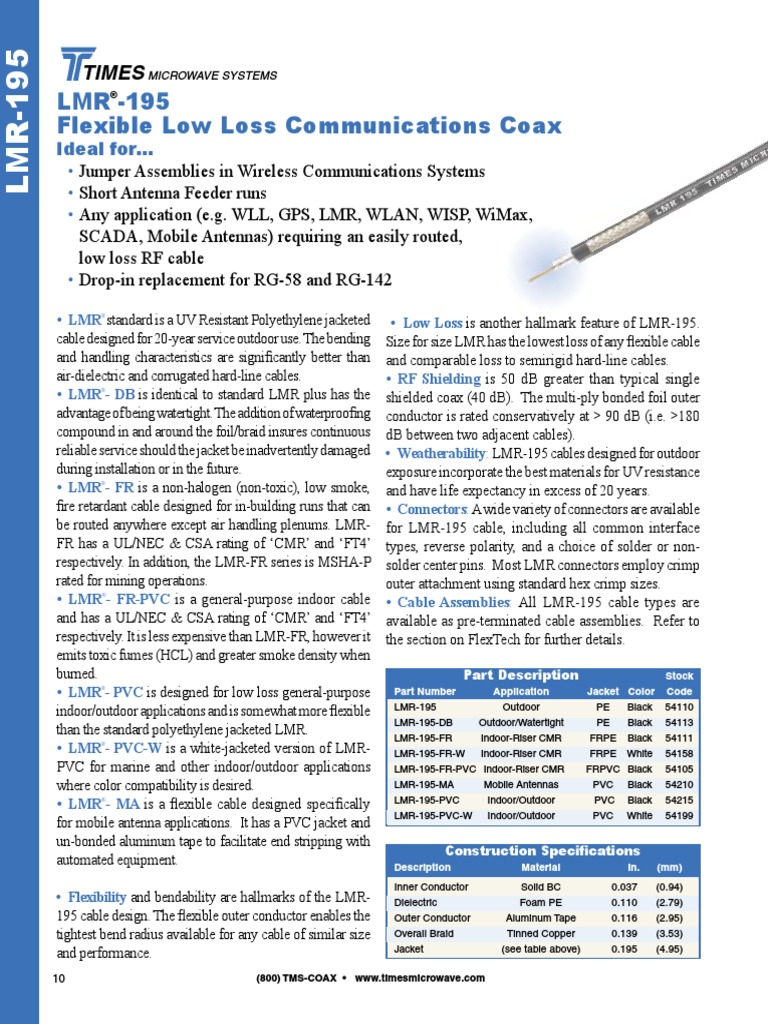 LMR - 195 Flexible Low Loss Communications Coax: Times | PDF | Coaxial ...