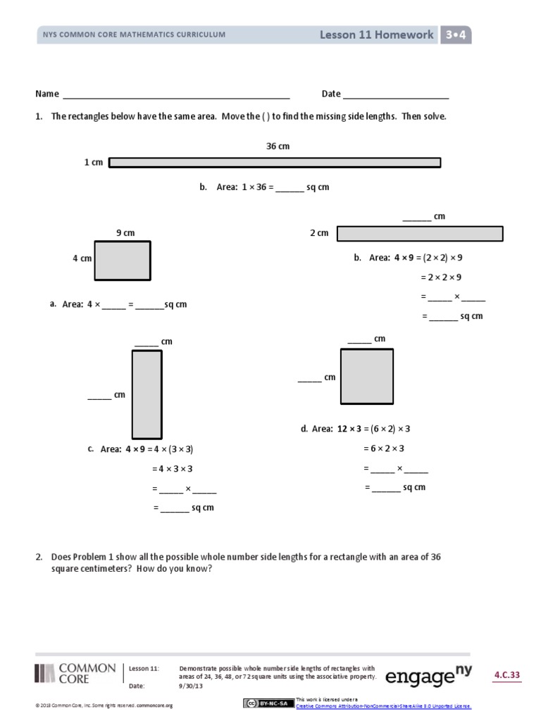 Lesson 11 Homework: Nys Common Core Mathematics Curriculum | PDF ...