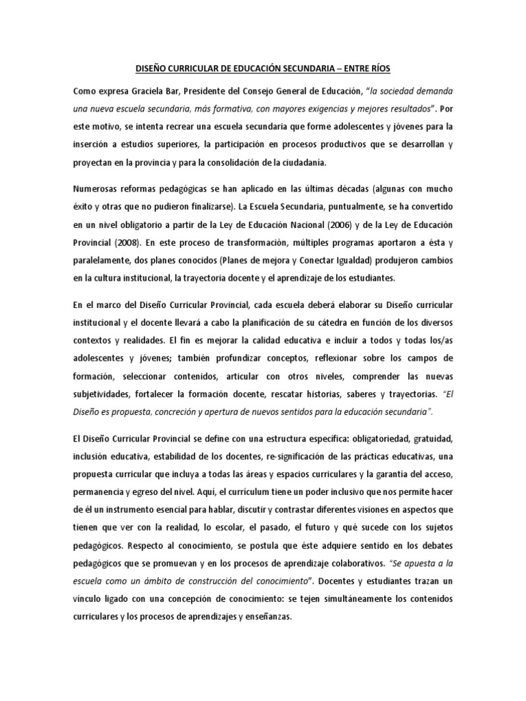 Diseño Curricular De Educación Secundaria Pdf Plan De Estudios