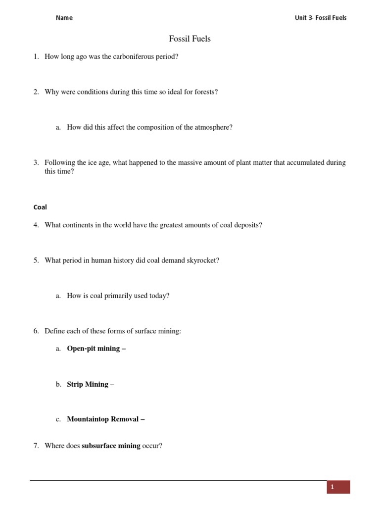Fossil Fuels Notes Outline | PDF | Fossil Fuels | Coal