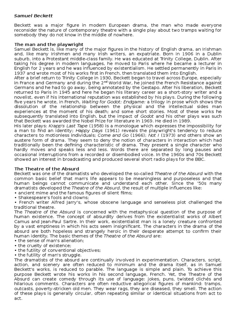 Samuel Beckett - Waiting For Godot | PDF | Entertainment | Theatre