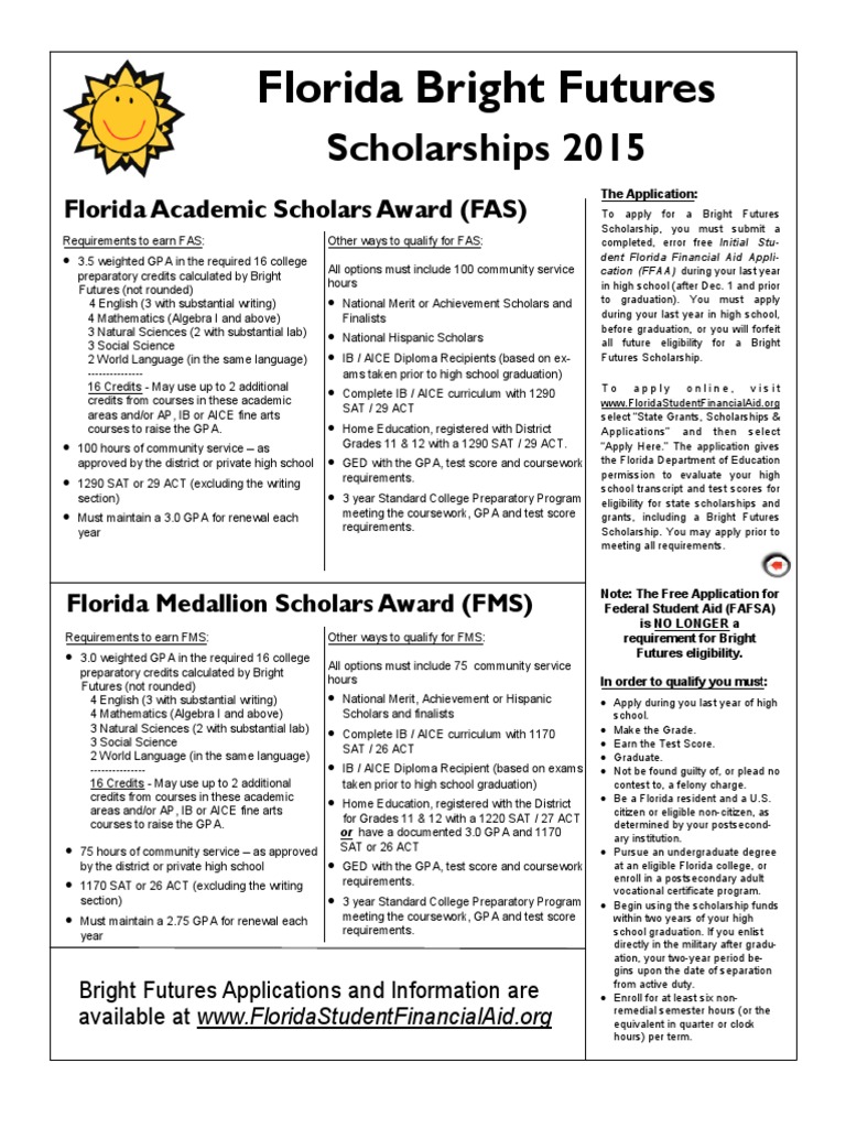 Bright Futures Handout 2014-2015 | PDF | Student Financial Aid In The ...
