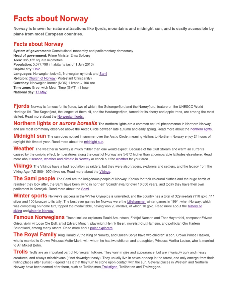 Facts About Norway | PDF | Norway | Norwegian Krone