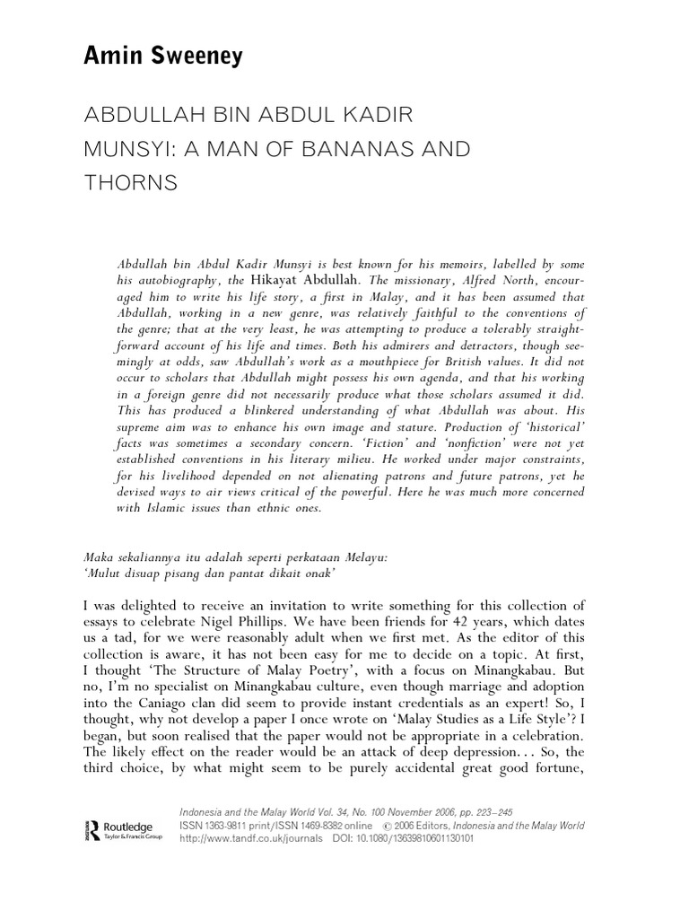 Amin Sweeney: Abdullah Bin Abdul Kadir Munsyi: A Man of Bananas and ...