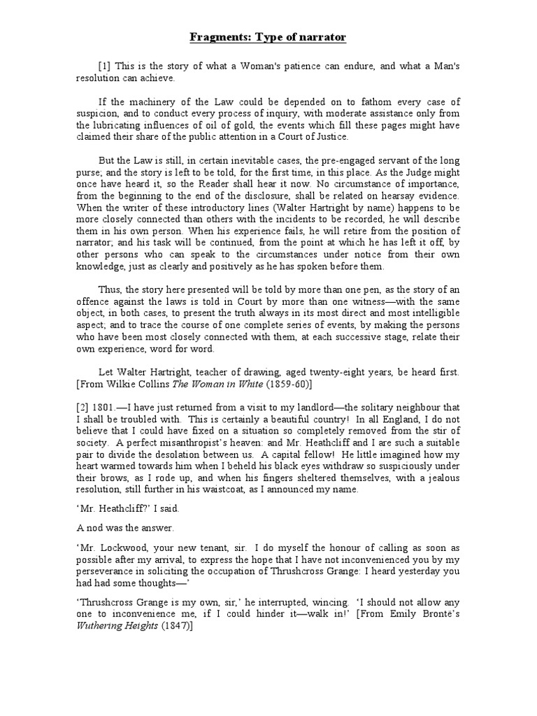 Types of Narrator | PDF | Wuthering Heights