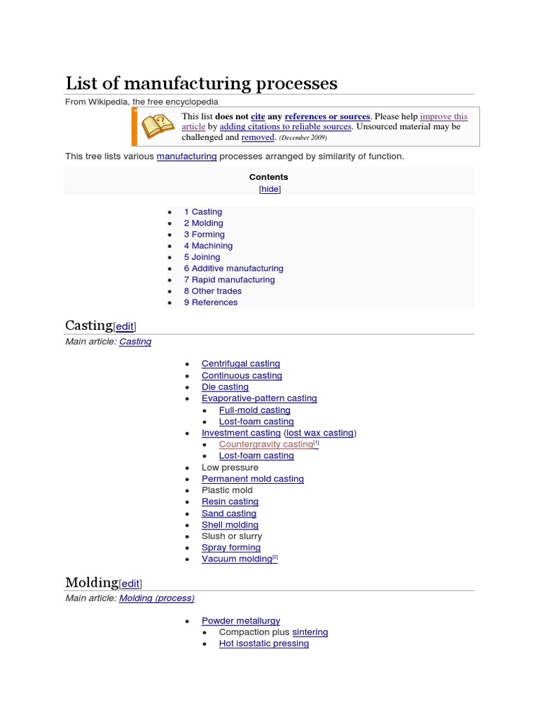 List of Manufacturing Processes: Casting | PDF | Welding | Construction