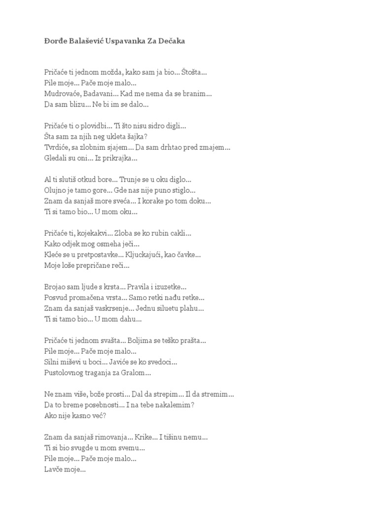 Balaš: Uspavanka Za Dečaka | PDF