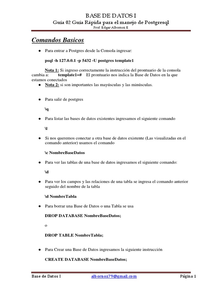 Guia 02 Guia Rapida para El Manejo de Postgres PDF | PDF | Postgre Sql ... Guia 02 Guia Rapida para El Manejo de Postgres PDF | PDF | Postgre Sql ...