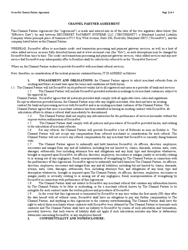 Channel Partner Agreement | PDF | Indemnity | Partnership
