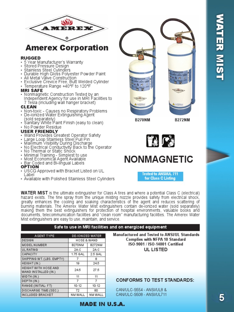 Amerex Water Mist Extinguishers Overview | PDF
