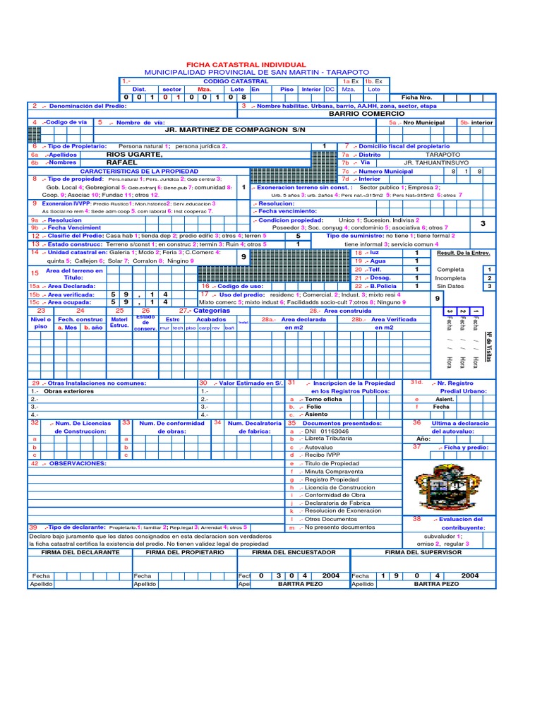 Ficha Catastral | Condominio | Información del gobierno