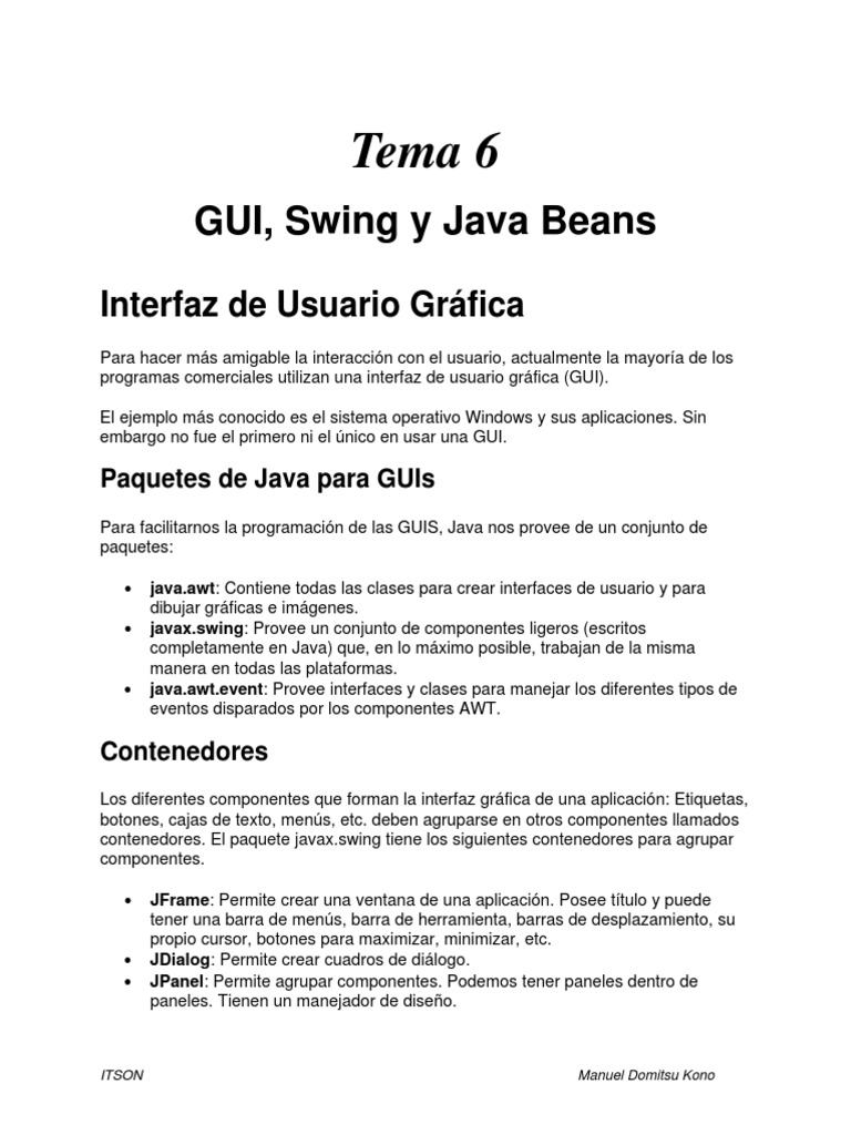 Tema 6 - GUI, Swing y Java Beans PDF | PDF | Java (lenguaje de ...