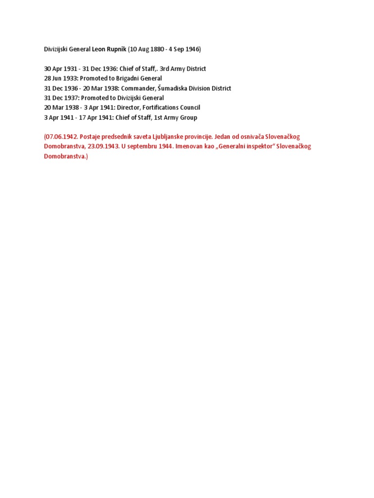 Leon Rupnik: Military Career Timeline | PDF | Travel