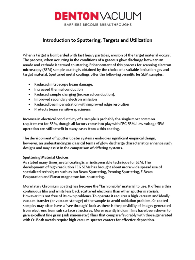 Introduction To Sputtering, Targets and Utilization PDF | PDF | Sputtering | Scanning Electron ...
