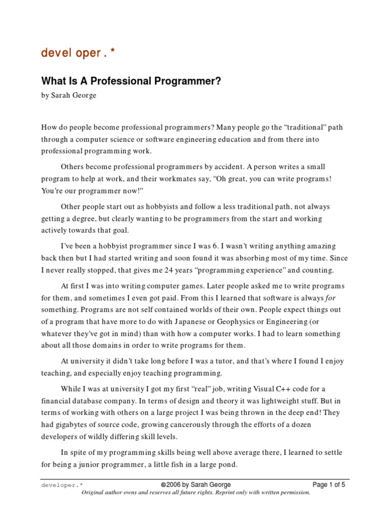 What Is A Professional Programmer | PDF | Programmer | Software Bug