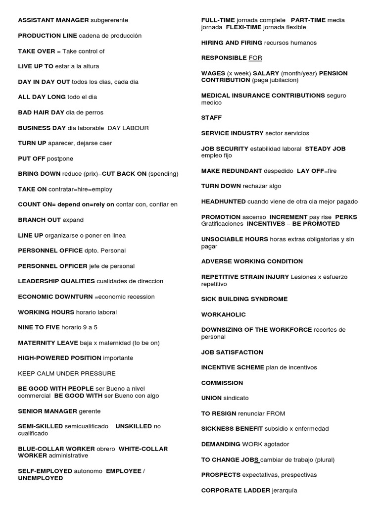 Work Vocabulary for Managers | PDF