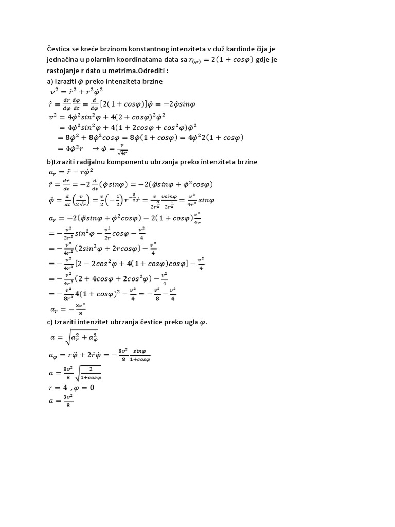 Kinematika Zadaci Za Vjezbu | PDF