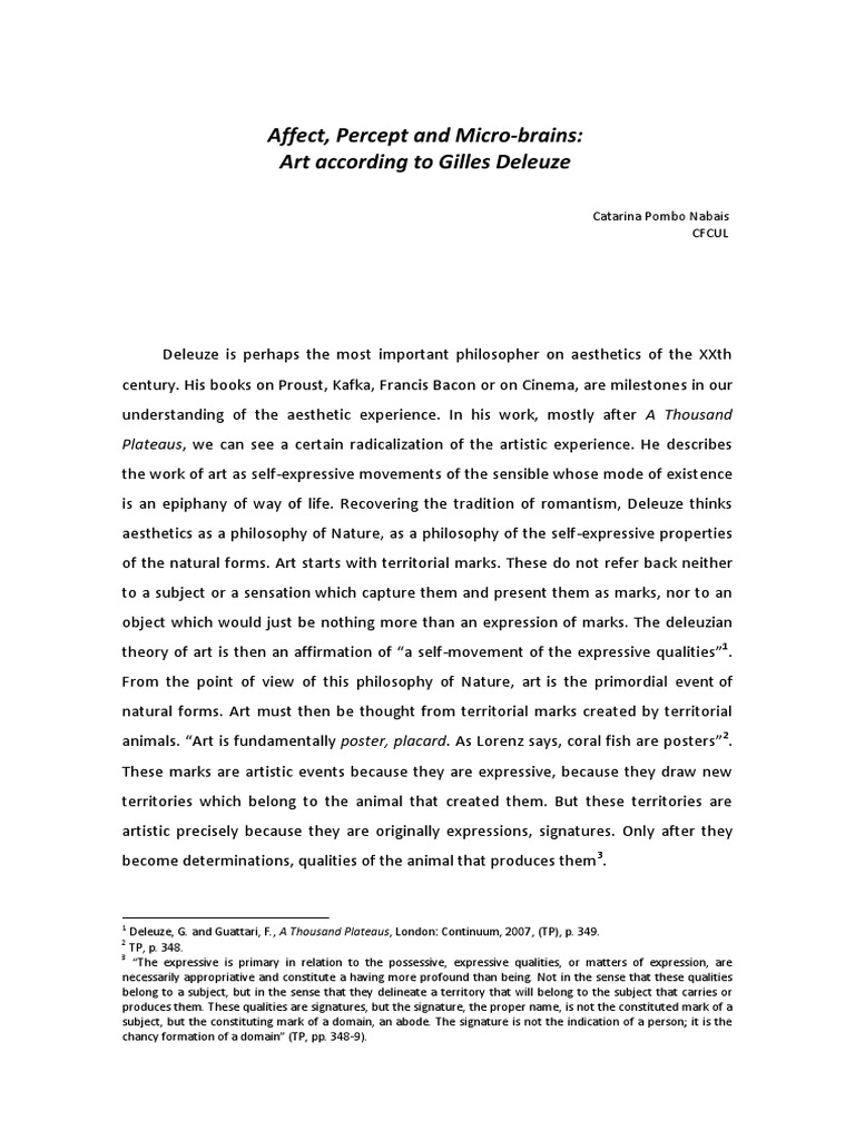 Art According To Deleuze | PDF | Gilles Deleuze | Senses