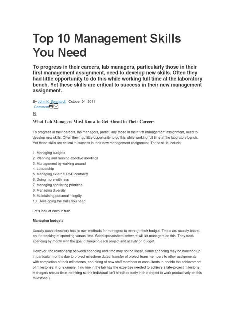 Top 10 Management Skills You Need | PDF | Millennials | Employment