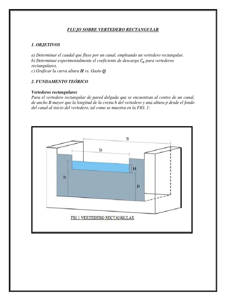 FLUJO SOBRE VERTEDERO RECTANGULAR.docx | Triángulo | Descarga (hidrología)