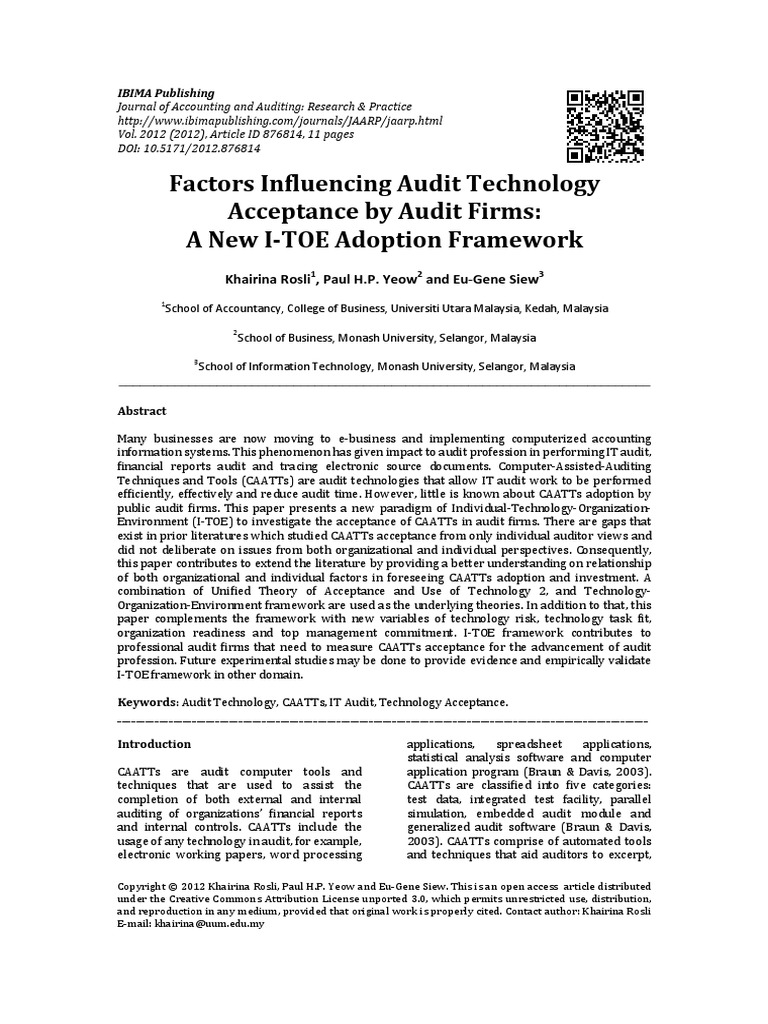Factors Influencing Audit Technology Acceptance by Audit Firms (A New I ...